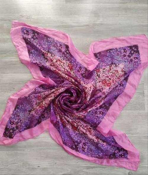 Шелковый платок натуральный розовый 100х100 см