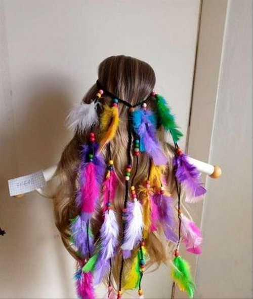 Украшение перья разноцветные повязка на голову
