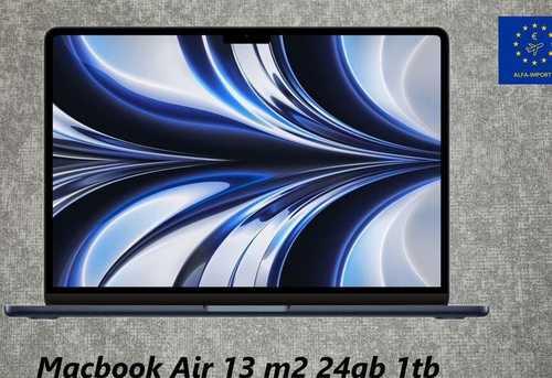 MacBook Air 13 (2022), 1000 ГБ, M2 (8 ядер), RAM 24 ГБ, GPU 8-core