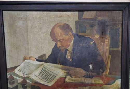 Картина маслом на холсте Ленин читает Правду