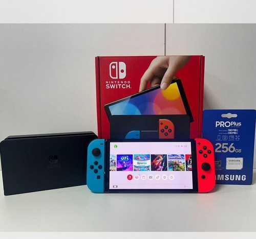 Nintendo Switch Oled Neon прошитая 256гб