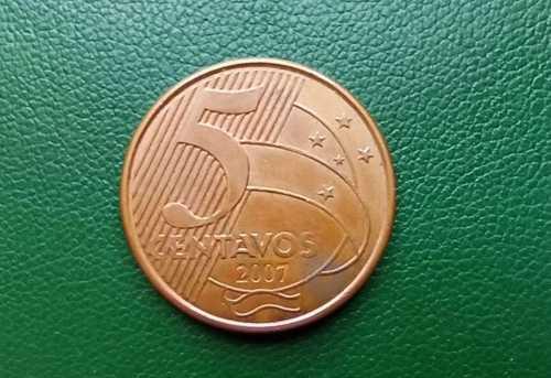 Монета Бразилия 5 сентаво 2007 год