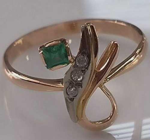 Золотое кольцо с изумрудом и бриллиантами, СССР-но
