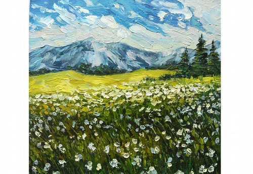 Картина маслом Летний пейзаж с горами Живопись
