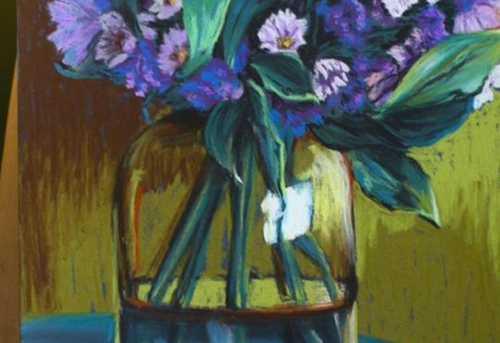 Картина сухой пастелью "Полевые цветы" 30х40