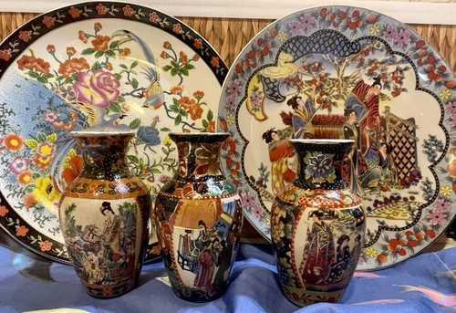 Китайские фарфоровые вазы и тарелки