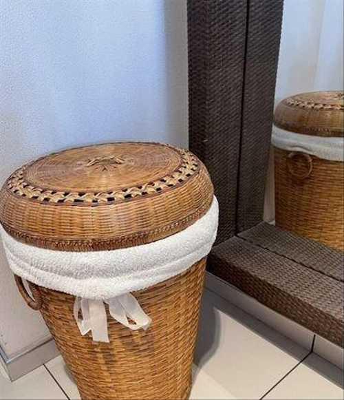 Бельевая корзина плетеная из ротанга и бамбука