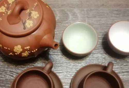 Чайник красивый из исинской глины с пиалами