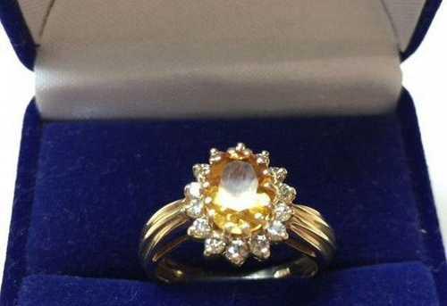 Кольцо золотое с бриллиантами и цитрином