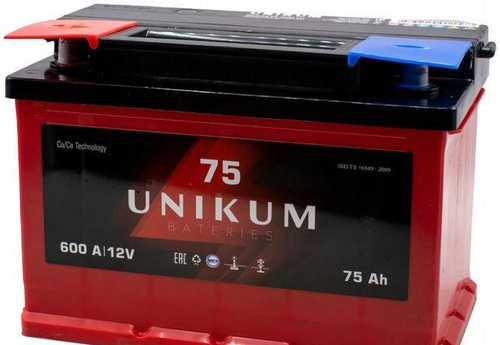 Аккумулятор unikum 75 Ач 600 А прямая полярность