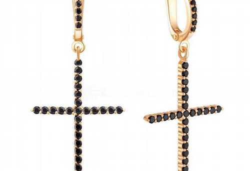 Серьги кресты большие 925 чёрные фианиты