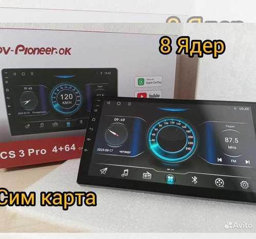 Pioneer Ok 4/64 Android + sim card Car play Новая