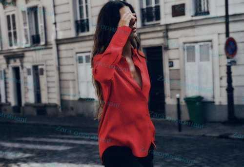 Блузка Zara красная шелковая
