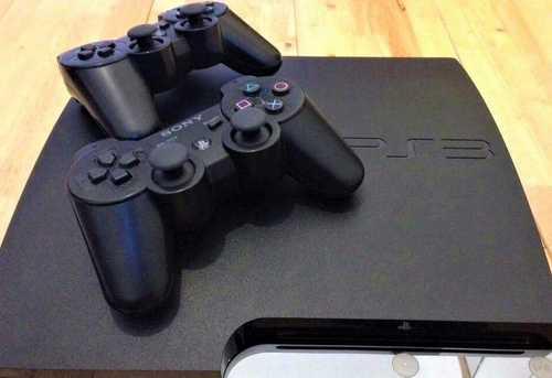 Прошитая Sony PS3 Slim 500GB, 2 геймпада + 55 игр