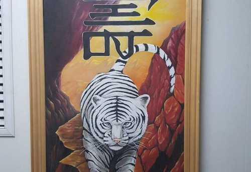 Картина "Белый тигр" масло холст