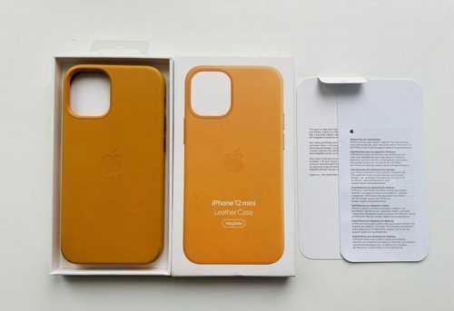 Чехол кожаный на iPhone 12 mini оранжевый