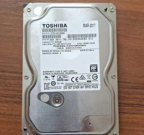 Hdd жёсткий диск 3,5 500 gb toshiba dt01aca050