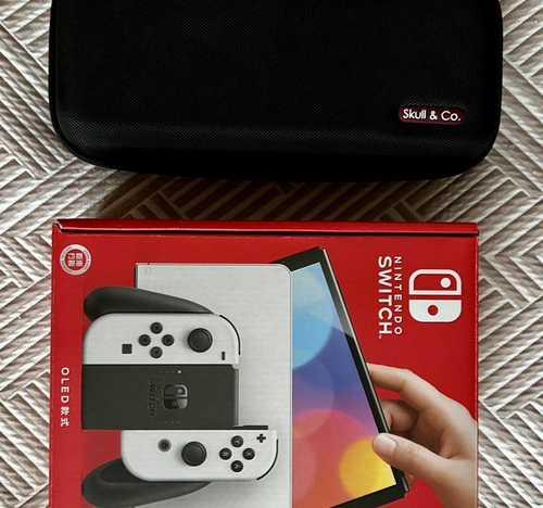 Nintendo Switch oled с играми, чехлом и грипами