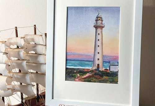 Картина акварелью море маяк