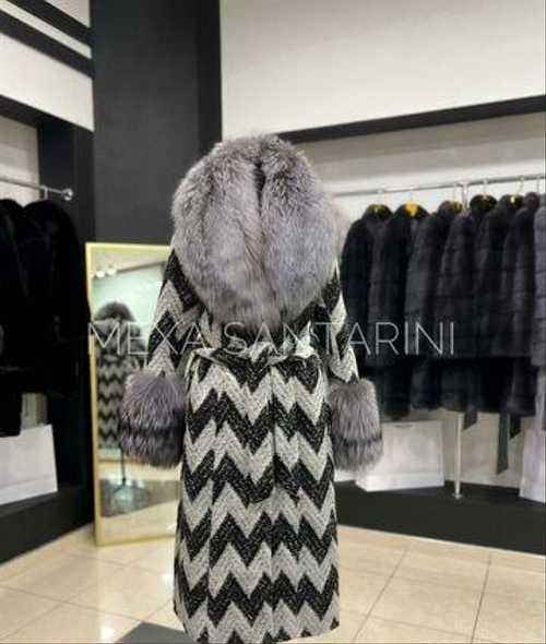 Зимнее пальто с мехом норвежской чернобурки