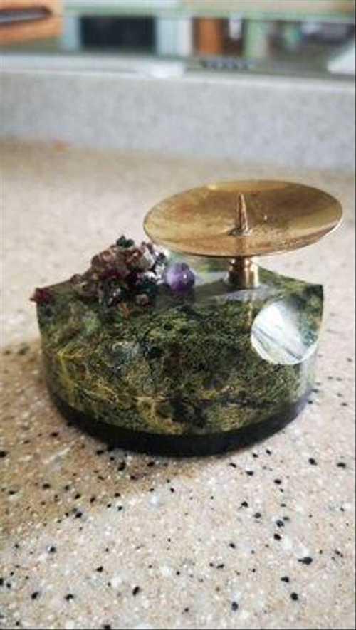 Подсвечник латунь натуральный камень