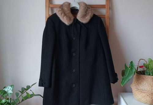 Пальто женское шерстяное норковый воротник 56-58