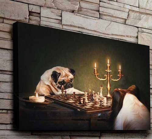 2 картины Собаки играют в шахматы