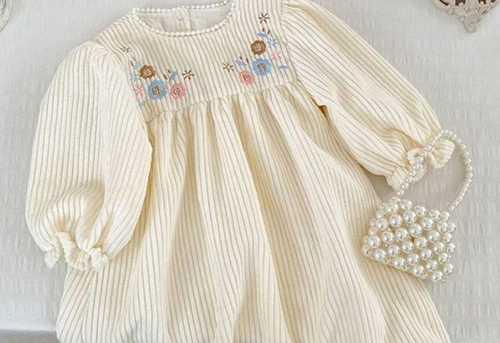 Вельветовое платье с вышивкой 90 100 110