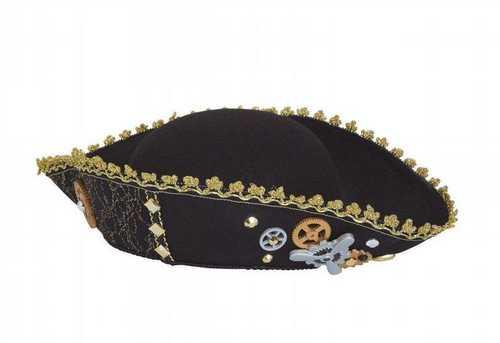 Треуголка Леди-стимпанк черная вн705 (шляпа пиратк