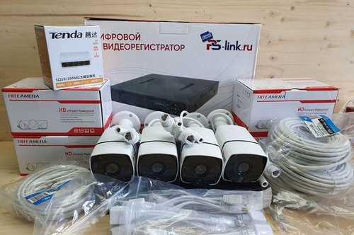 Комплект IP видеонаблюдения с 4 камерами 2мп улица