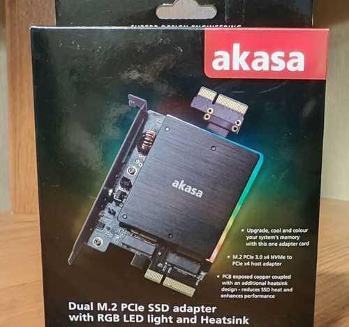 Адаптер Akasa M.2 Dual PCIe SSD RGB AK-pccm2P-04