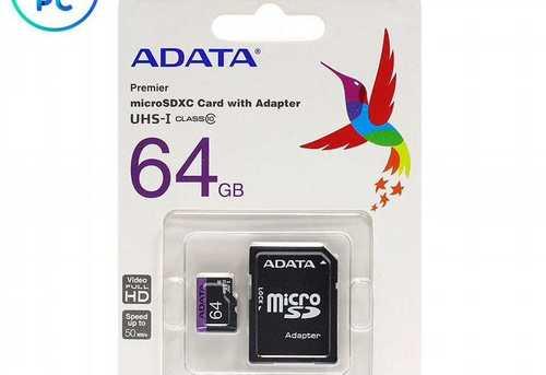 Флеш карта microSD 64GB adata Premier (SD адаптер)