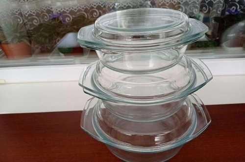 Набор посуды кастрюли из жаропрочного стекла 3шт