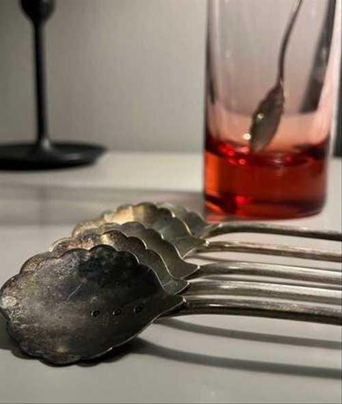 Винтажные серебряные трубочки-ложечки для коктейля