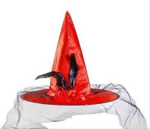 Шляпа ведьмы 1501-5857 перо/вуаль красная