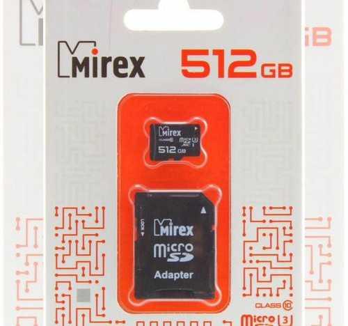 Карта памяти microSD 512GB class 10 (с адаптером) mirex UHS-1, U3