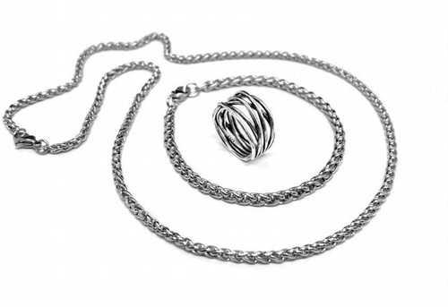 Женский набор украшений: цепь, браслет, кольцо