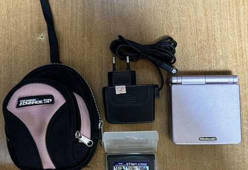 Gameboy Advance SP розовый+чехол+зарядка+картридж