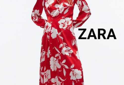 Zara. Вечернее платье. Красное с цветами
