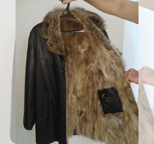 Куртка мужская кожаная с мехом волка