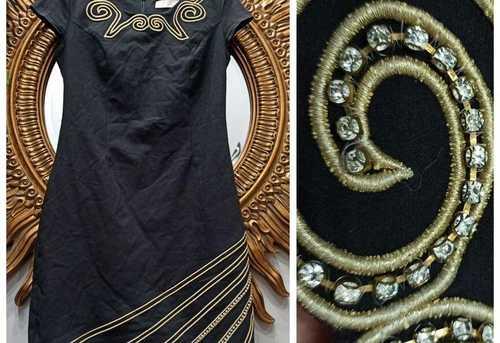 Платье 46-48 черное эластичное с кристаллами