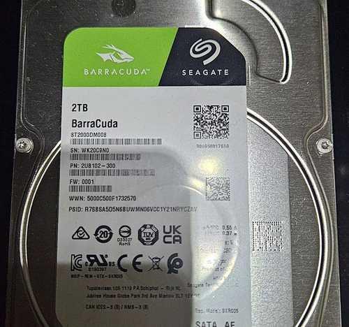 Жесткий диск для компьютера Seagate Barracuda, 2Tb