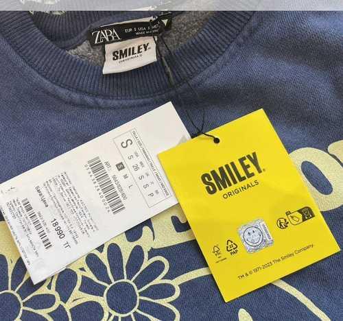 Свитшот толстовка zara S оригинал smiley новая