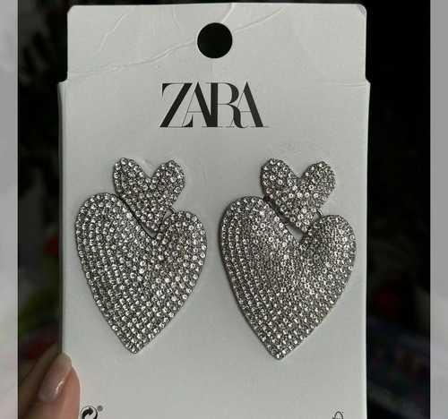 Серьги Zara стразы сердца