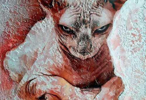 Сфинский Кот, картина-фреска, текстурная