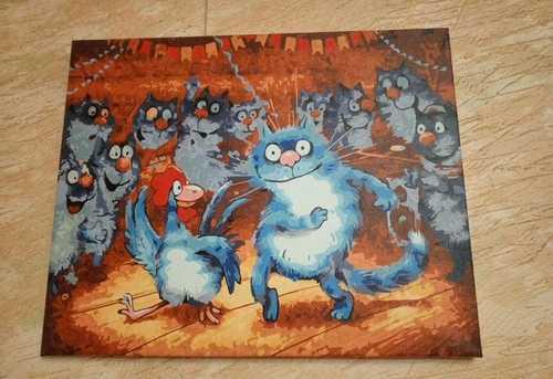 Картина синие коты и петух