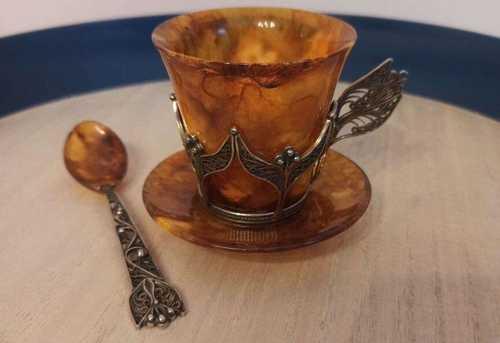 Чашка из янтаря (натуральный) + мельхиор