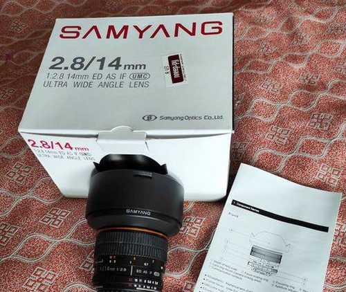 Фотообъектив для Nikon samyang 2,8/14 c чипом