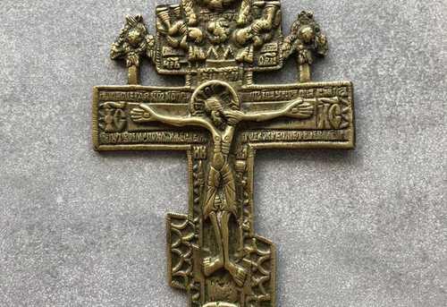 Старинный Киотный крест Распятие. Рельеф