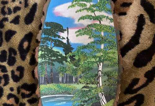 Картина на спиле дерева «Одинокая береза»